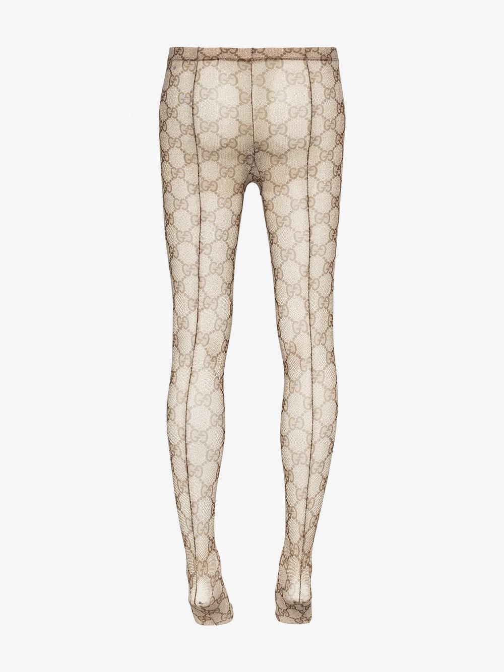 Gucci Synthetic Womens Brown Gg Pattern Tights - Lyst