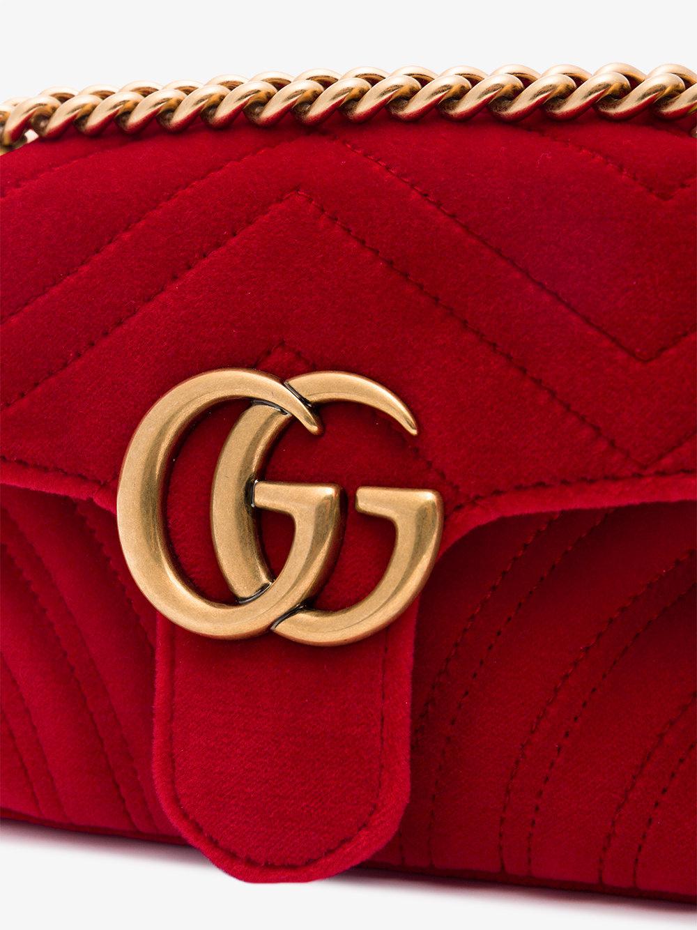 Gucci Red Gg Marmont Mini Velvet Bag Lyst