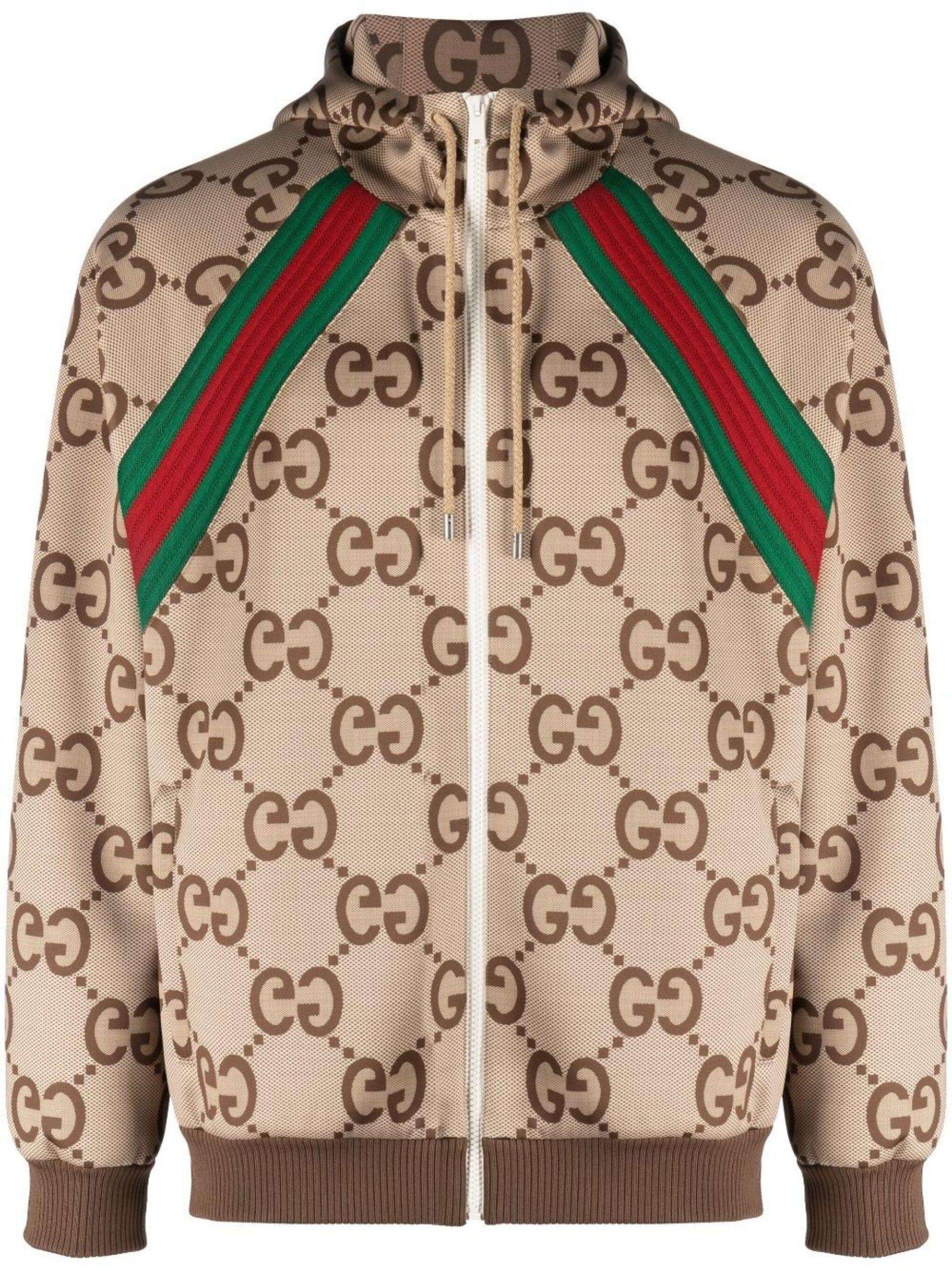 Gucci GG-monogram Zip Hooded Jacket in Brown for Men | Lyst