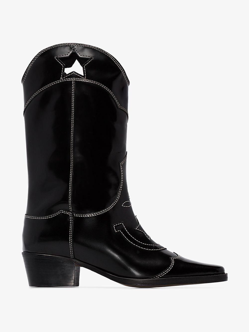 Ganni Black Marlyn 50 Cutout Star Leather Cowboy Boots | Lyst