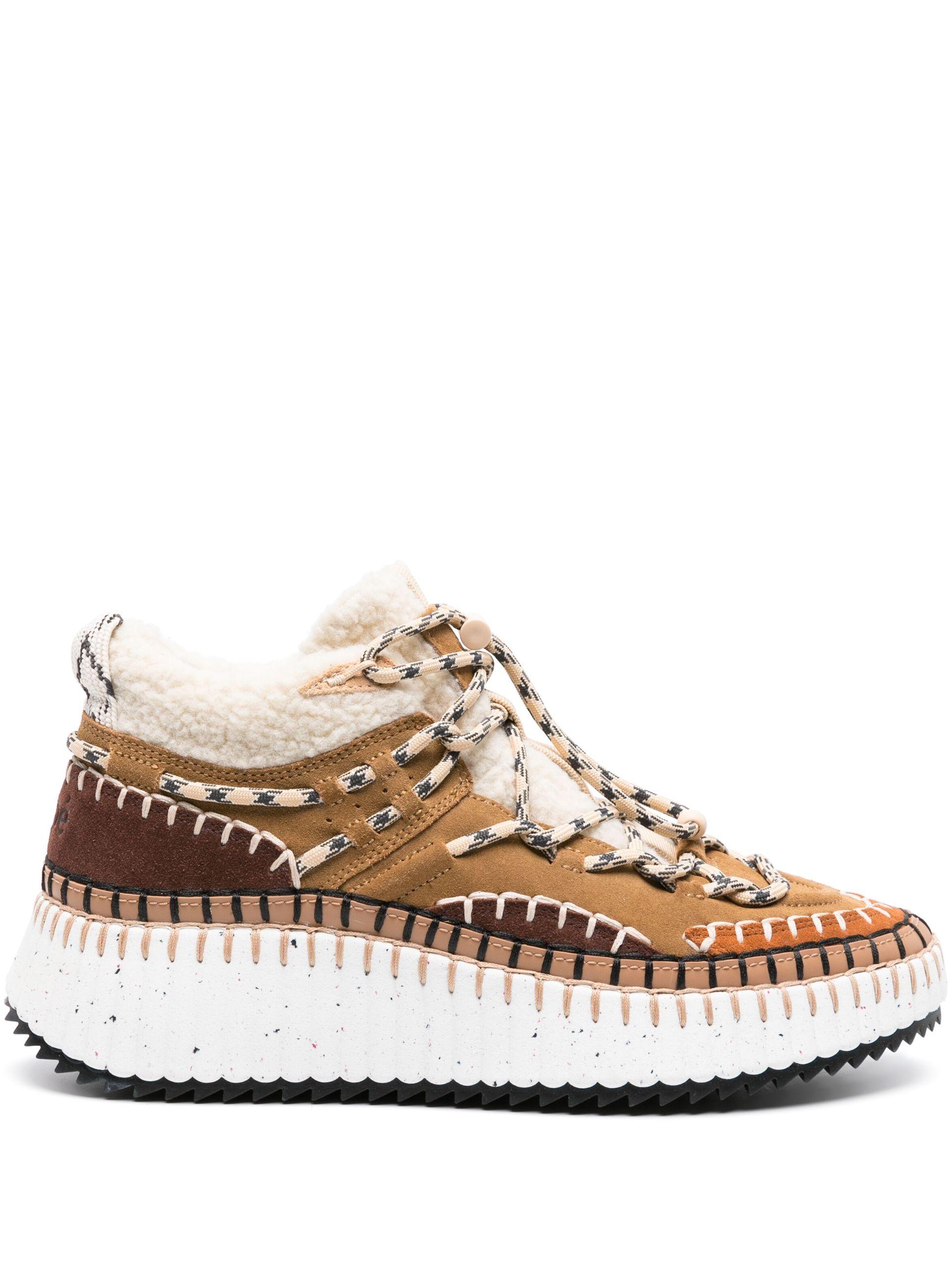 Chloé Nama Shearling And Suede High-top Trainers in Brown | Lyst