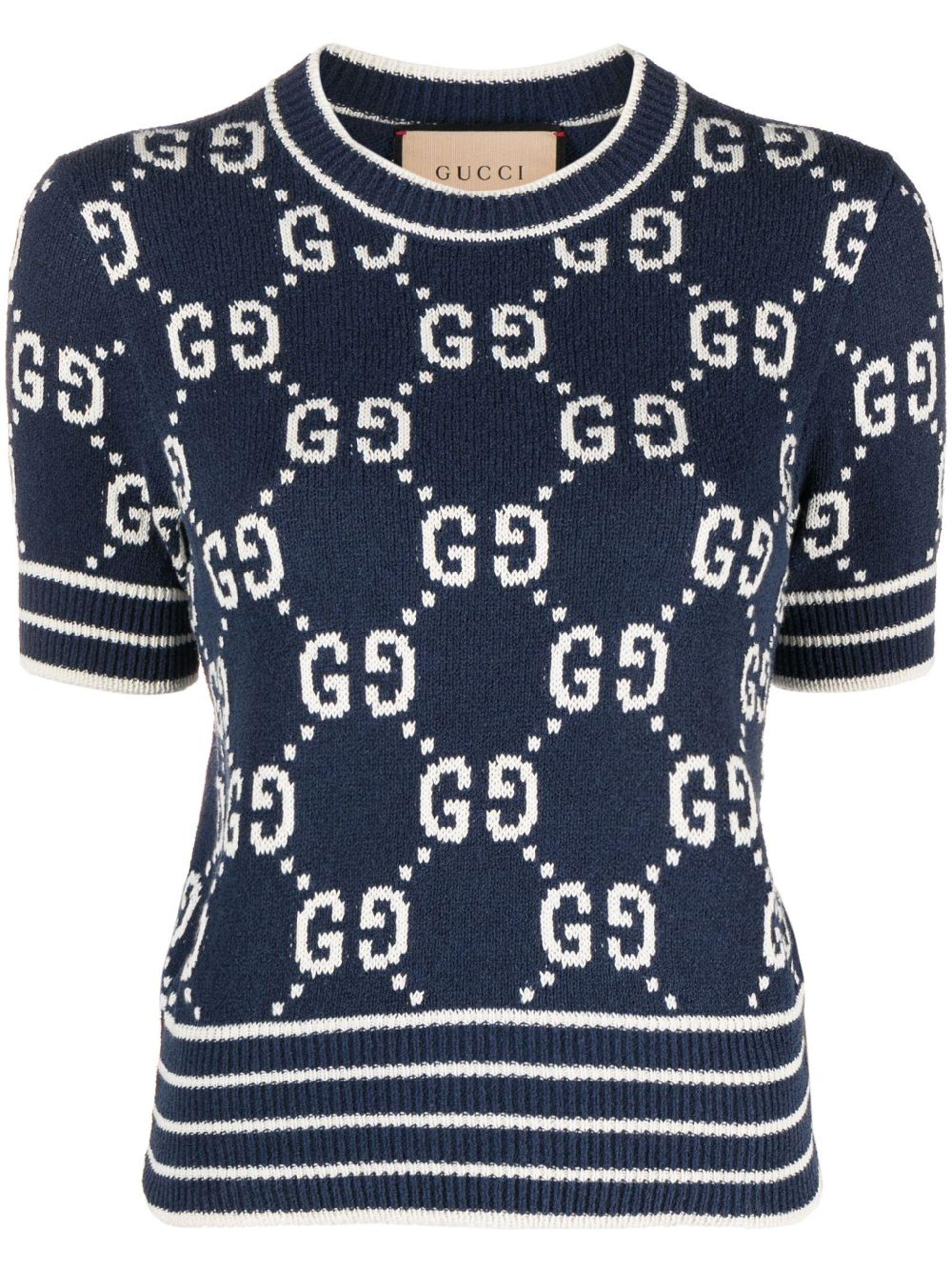 Gucci GG Cotton Jacquard Top in Blue | Lyst
