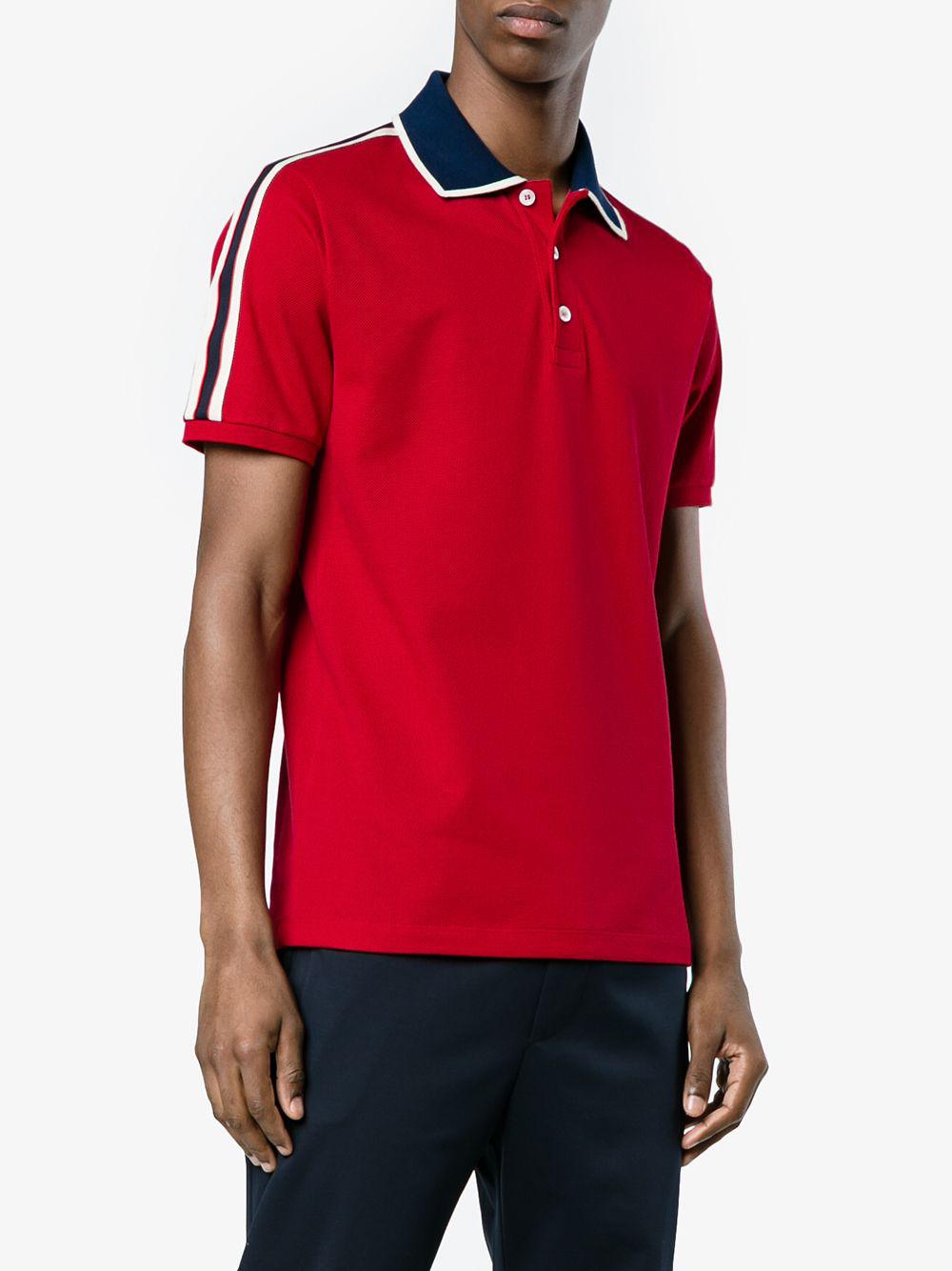 Gucci Cotton Red Stripe Polo Shirt for Men - Lyst