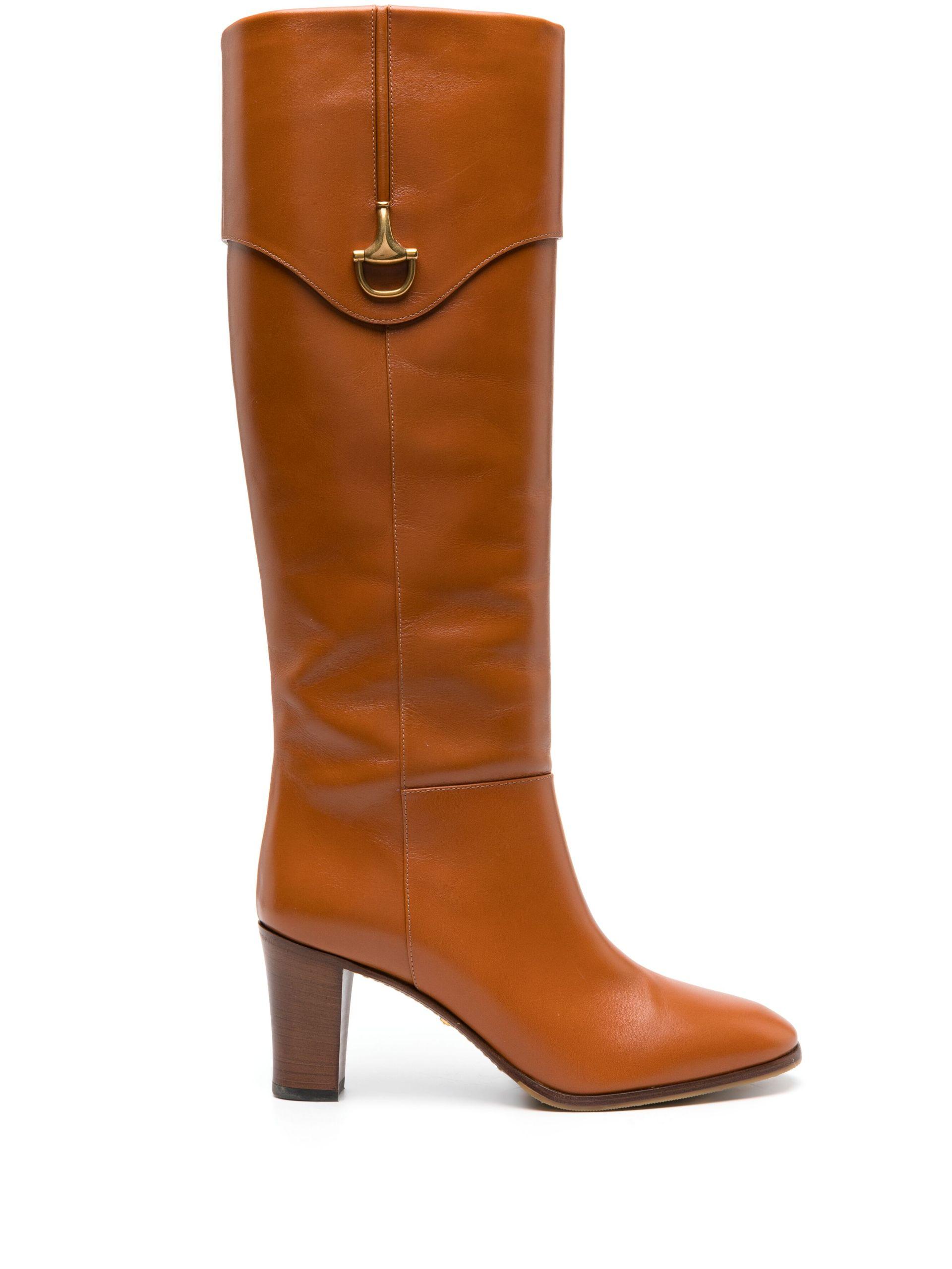 Gucci Brown Horsebit 75 Leather Knee-high Boots | Lyst