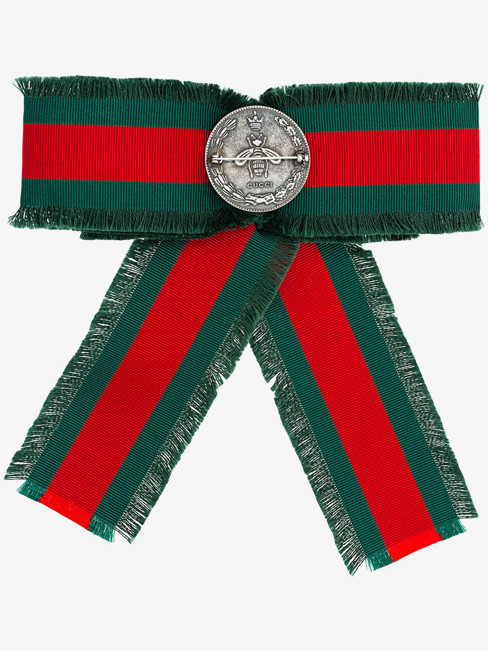 Lyst - Gucci Crystal-embellished Web-stripe Bow Brooch in Green