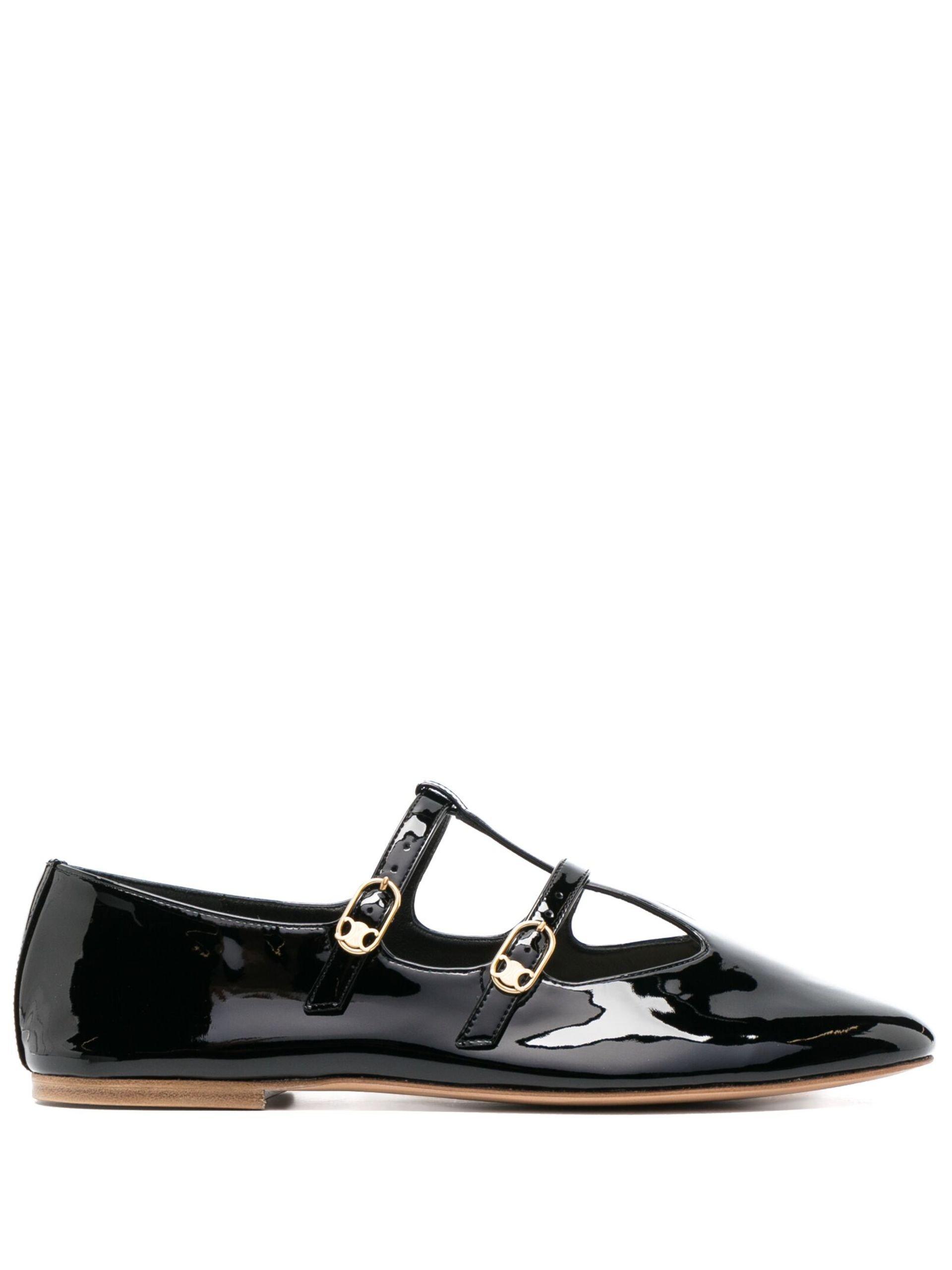 Celine Buckled Patent-leather Ballerina Shoes in Black | Lyst