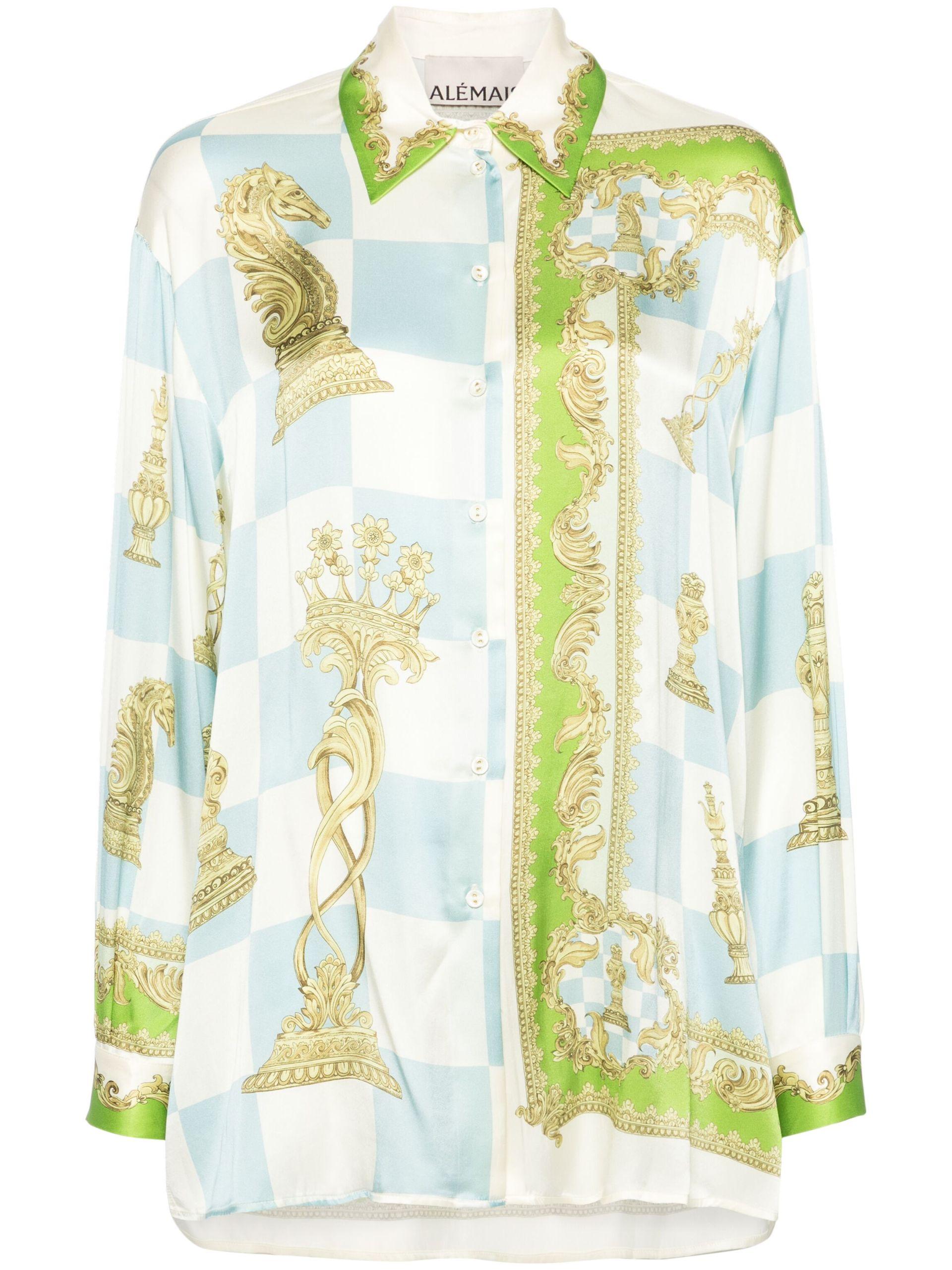 ALÉMAIS Blue Checkmate Silk Shirt in Green | Lyst