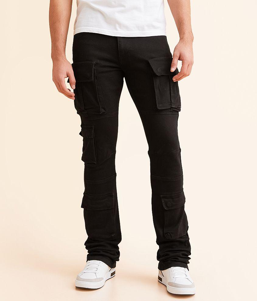 Smoke Rise Stacked Cargo Flare Stretch Jean in Black for Men | Lyst