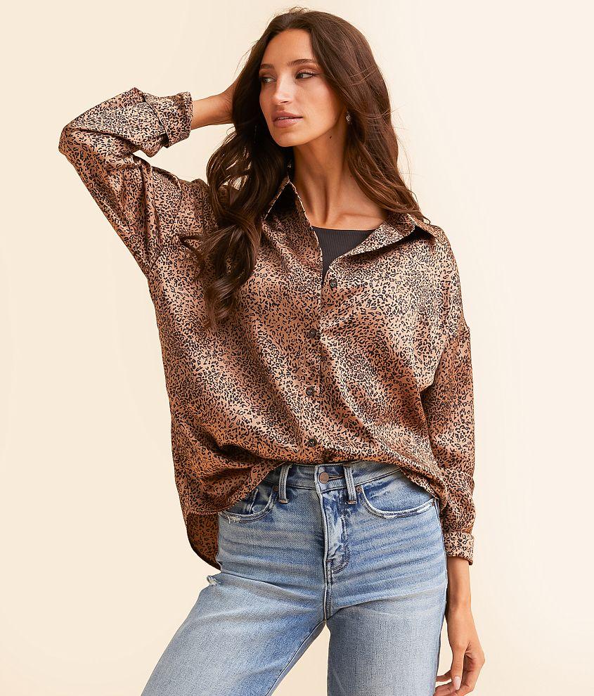 Daytrip Cheetah Satin Blouse in Brown | Lyst