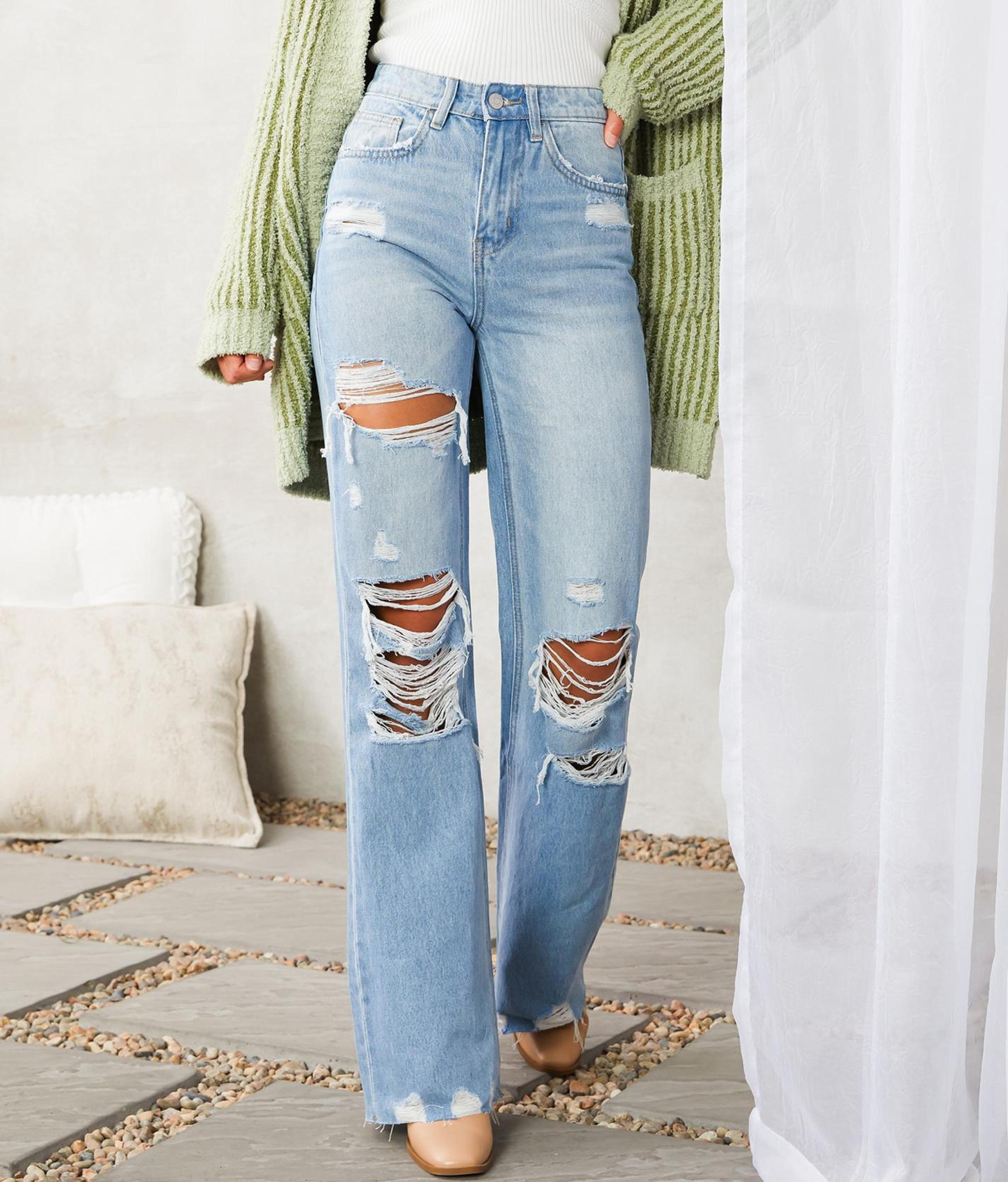 Womens Casual Wide Leg Jeans Vintage Flared Jeans