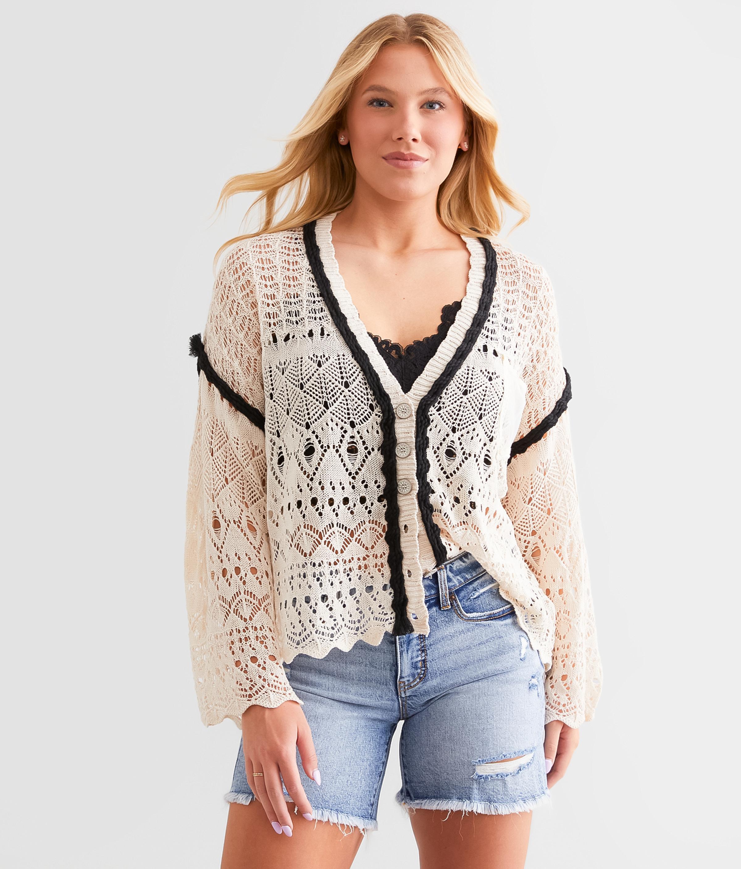 Pol Oversized Crochet Cardigan Sweater in Blue | Lyst