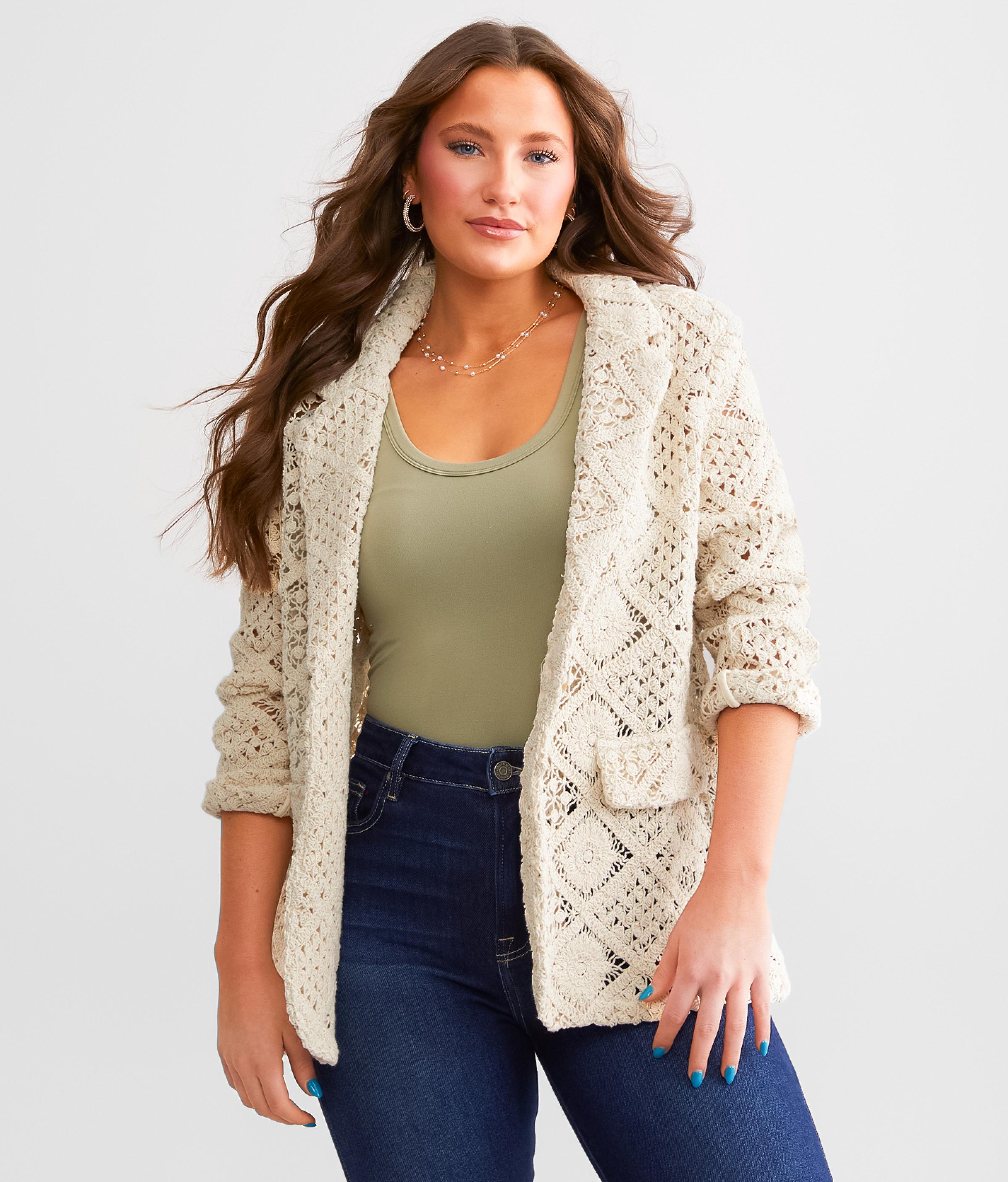 Miss Me Crochet Blazer in Natural | Lyst
