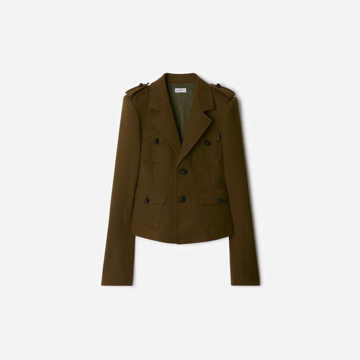 Burberry Nylon Wool Blend Tailored Jacket in Green | Lyst