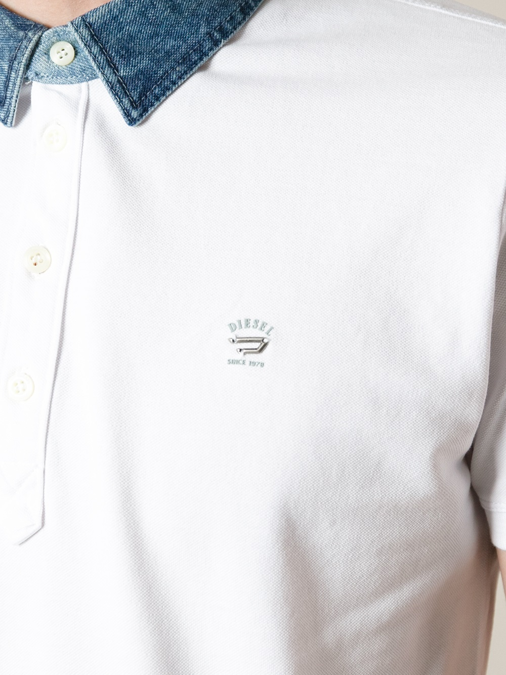 DIESEL Denim Collar Polo Shirt in White for Men - Lyst