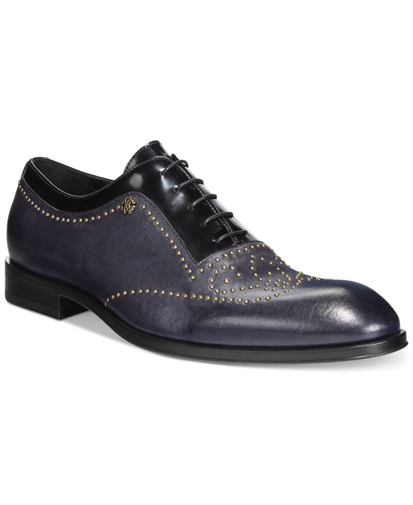 Roberto cavalli Beaded Wingtip Patent Leather Oxfords in Black for Men ...