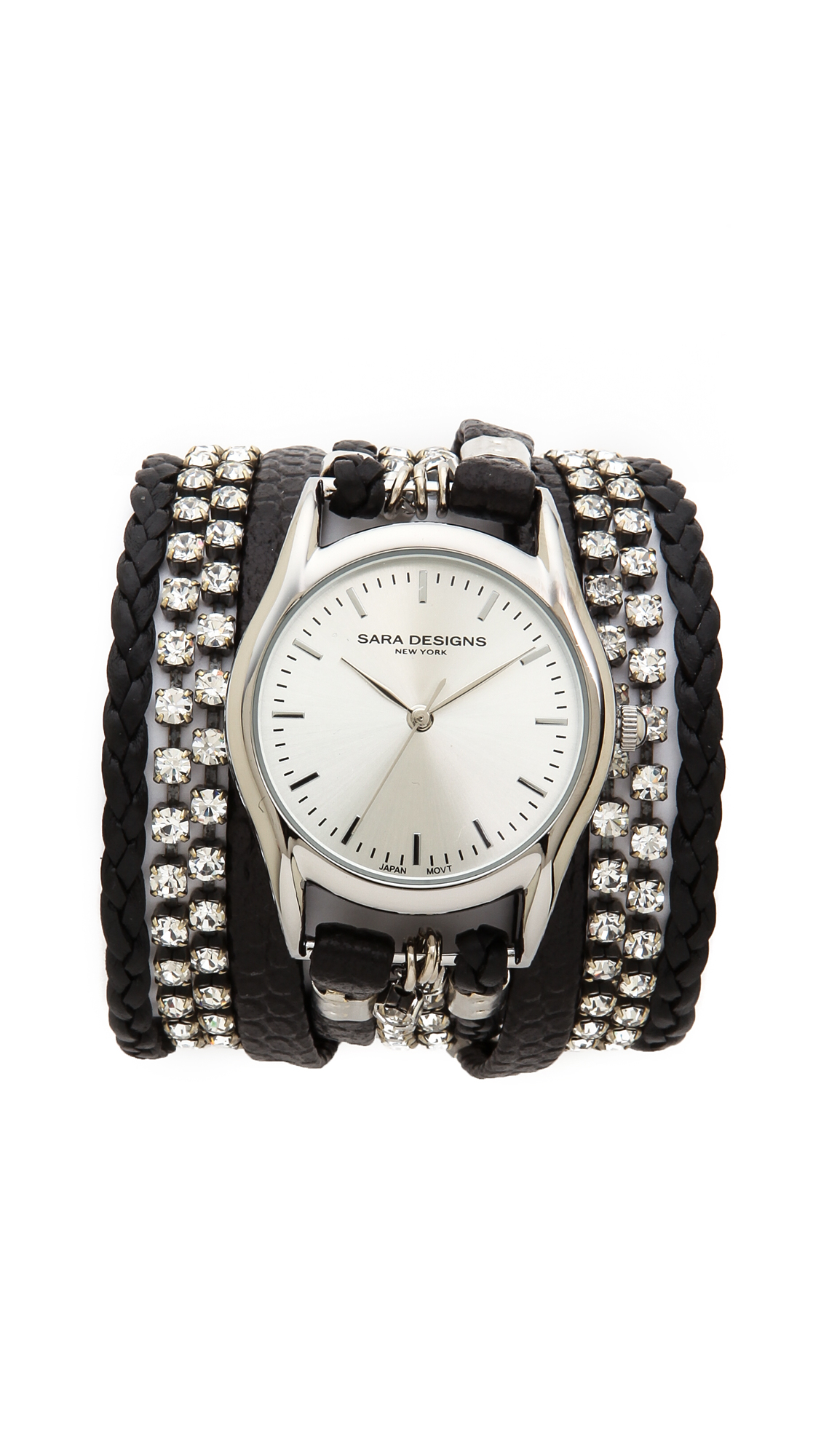 Lyst - Sara Designs Leather & Crystal Wrap Watch - Black/Clear in Black
