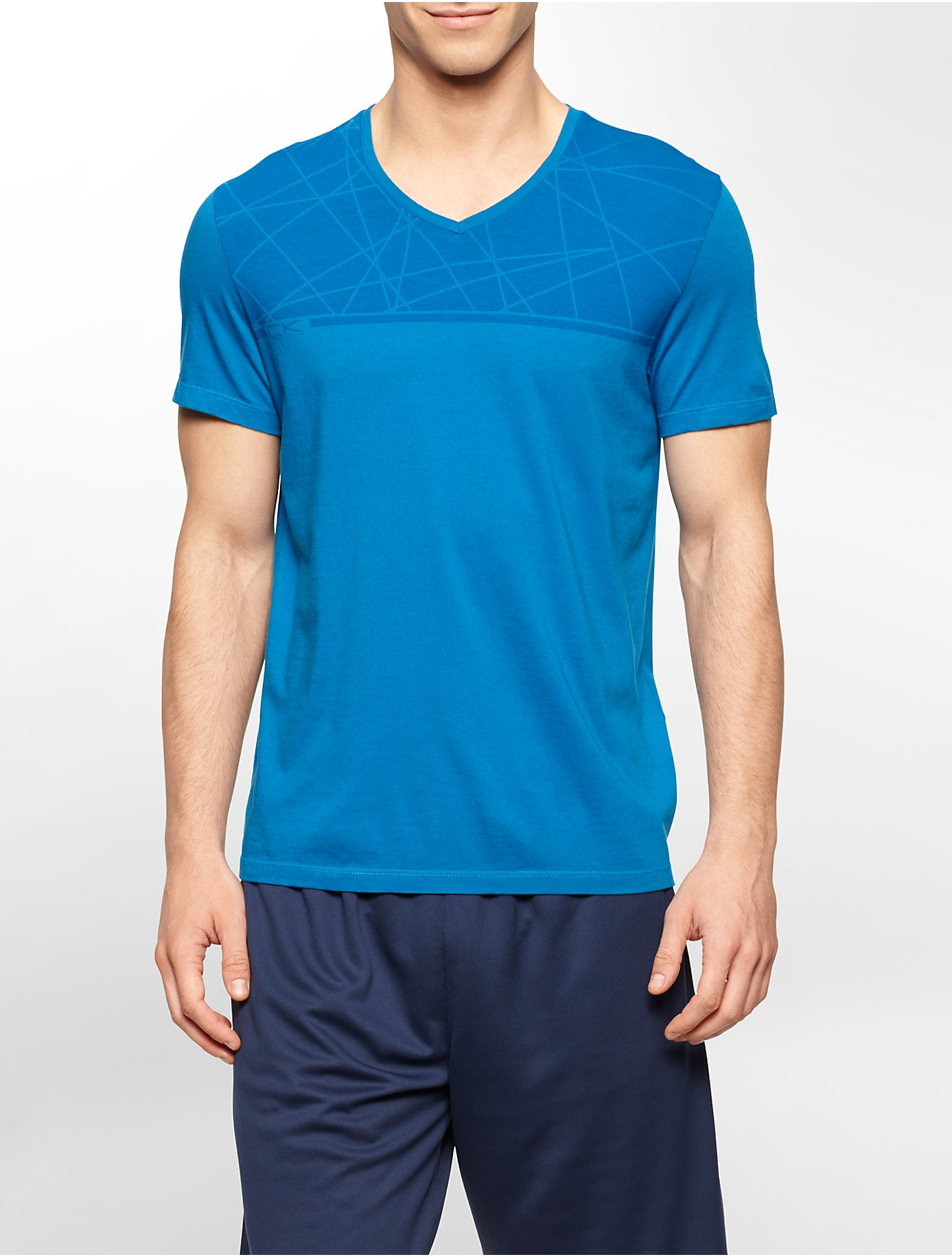 Calvin Klein Jeans Performance Geometric Print V Neck T Shirt In Blue