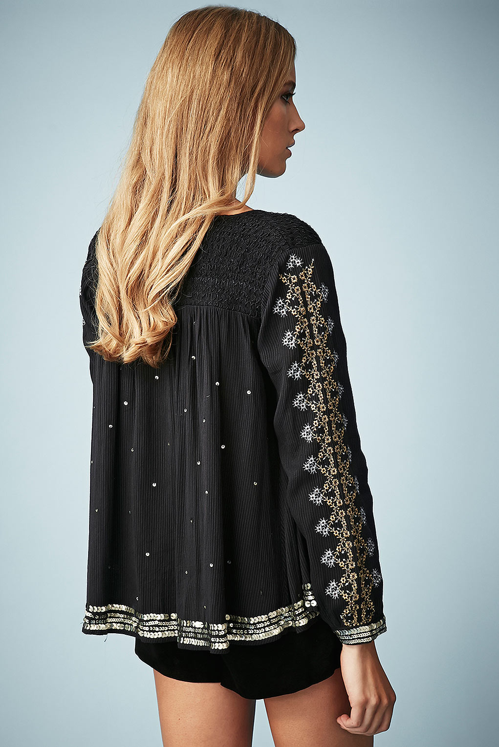 TOPSHOP Embroidered Smock Blouse By Kate Moss in Black - Lyst