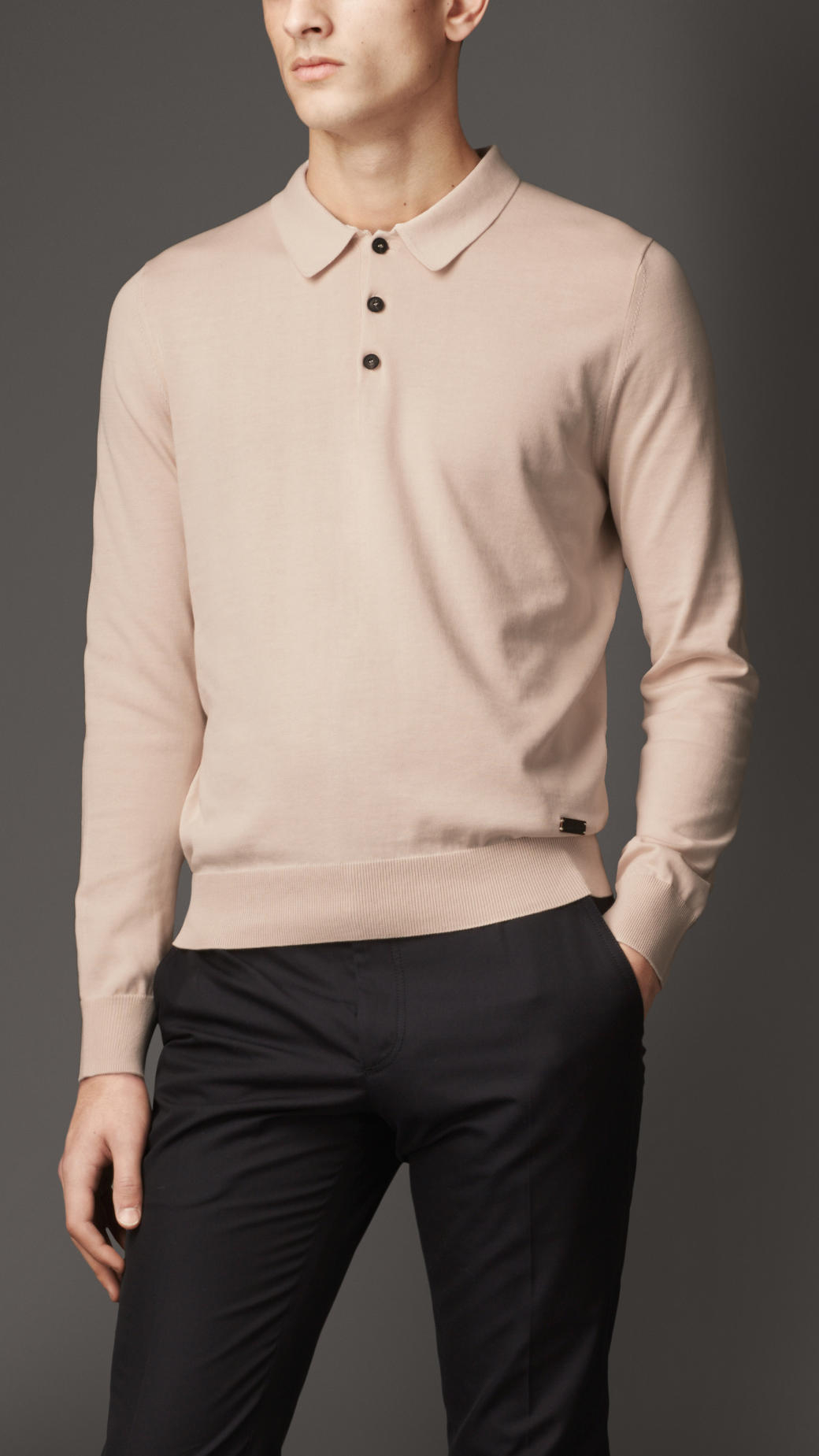 Burberry Long Sleeve Sea Island Cotton Polo Shirt In Natural For Men Lyst