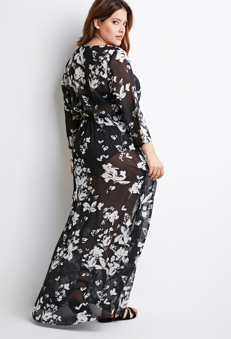 Lyst Forever 21 Plus Size Floral Chiffon Maxi Dress In Black