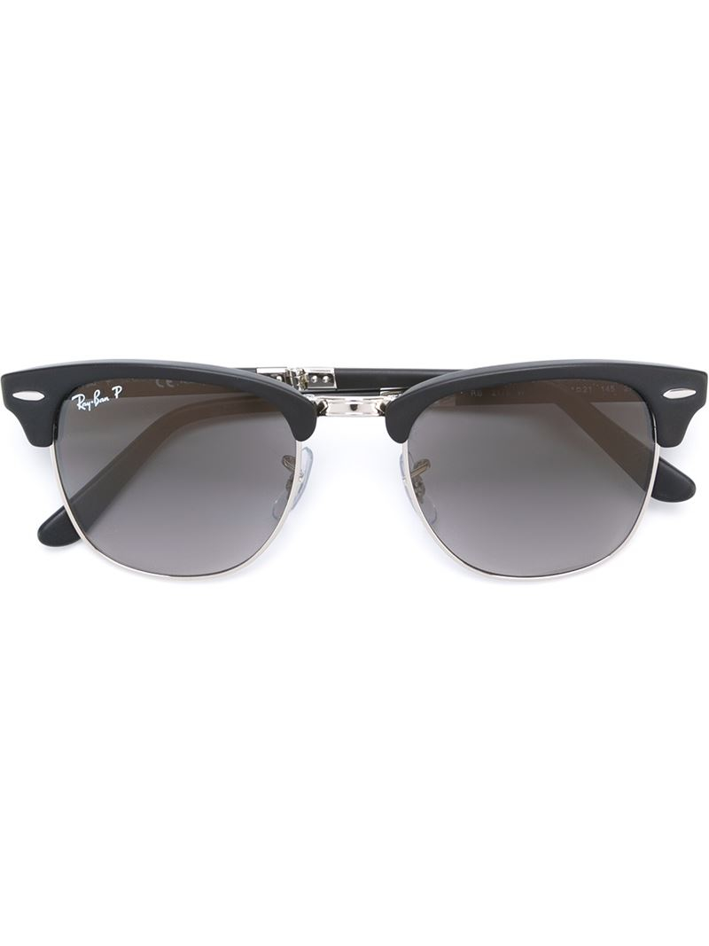 Ray Ban Clubmaster Folding Sunglasses In Black Lyst