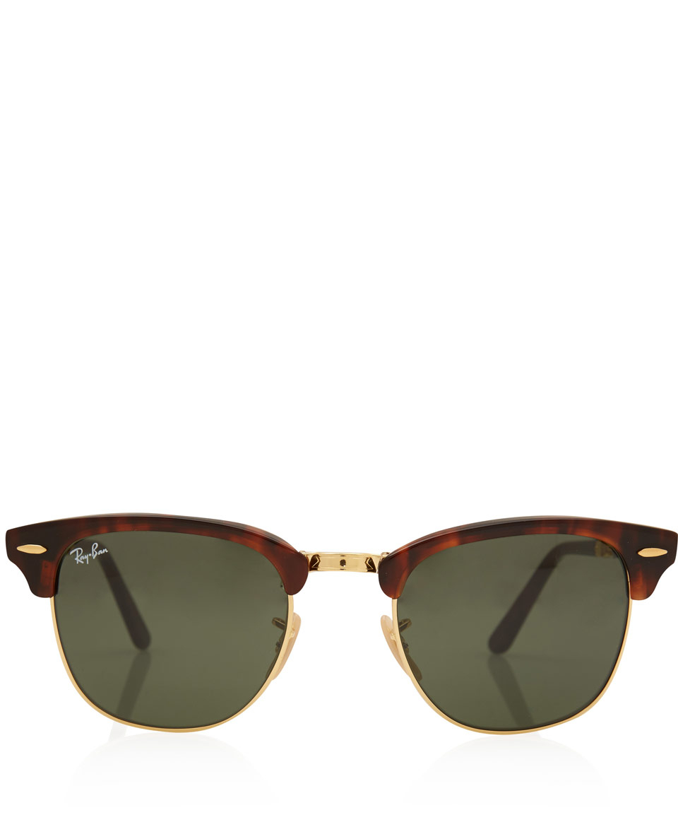 Ray Ban Tortoiseshell Folding Clubmaster Sunglasses In Brown Lyst