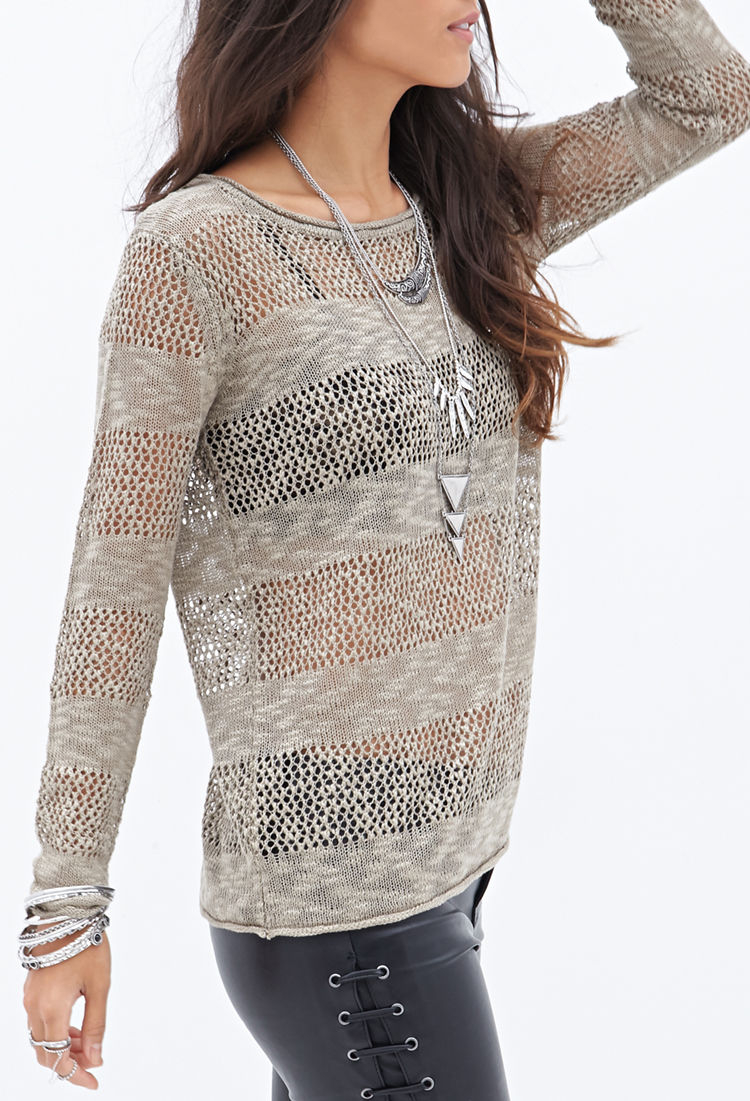 Lyst Forever 21 Striped Open Knit Sweater In Green
