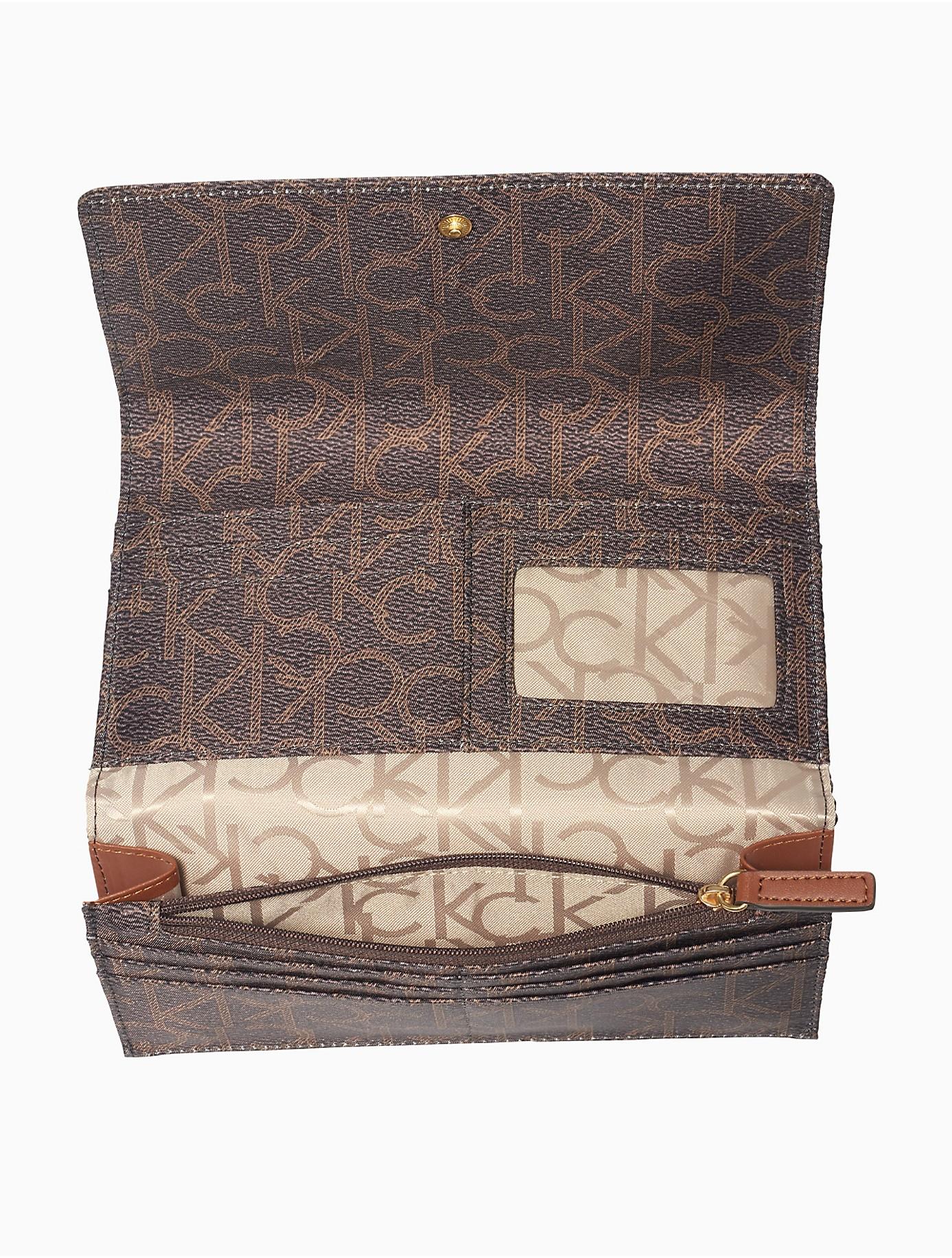 Calvin Klein Monogram Logo Trifold Wallet in Brown - Lyst