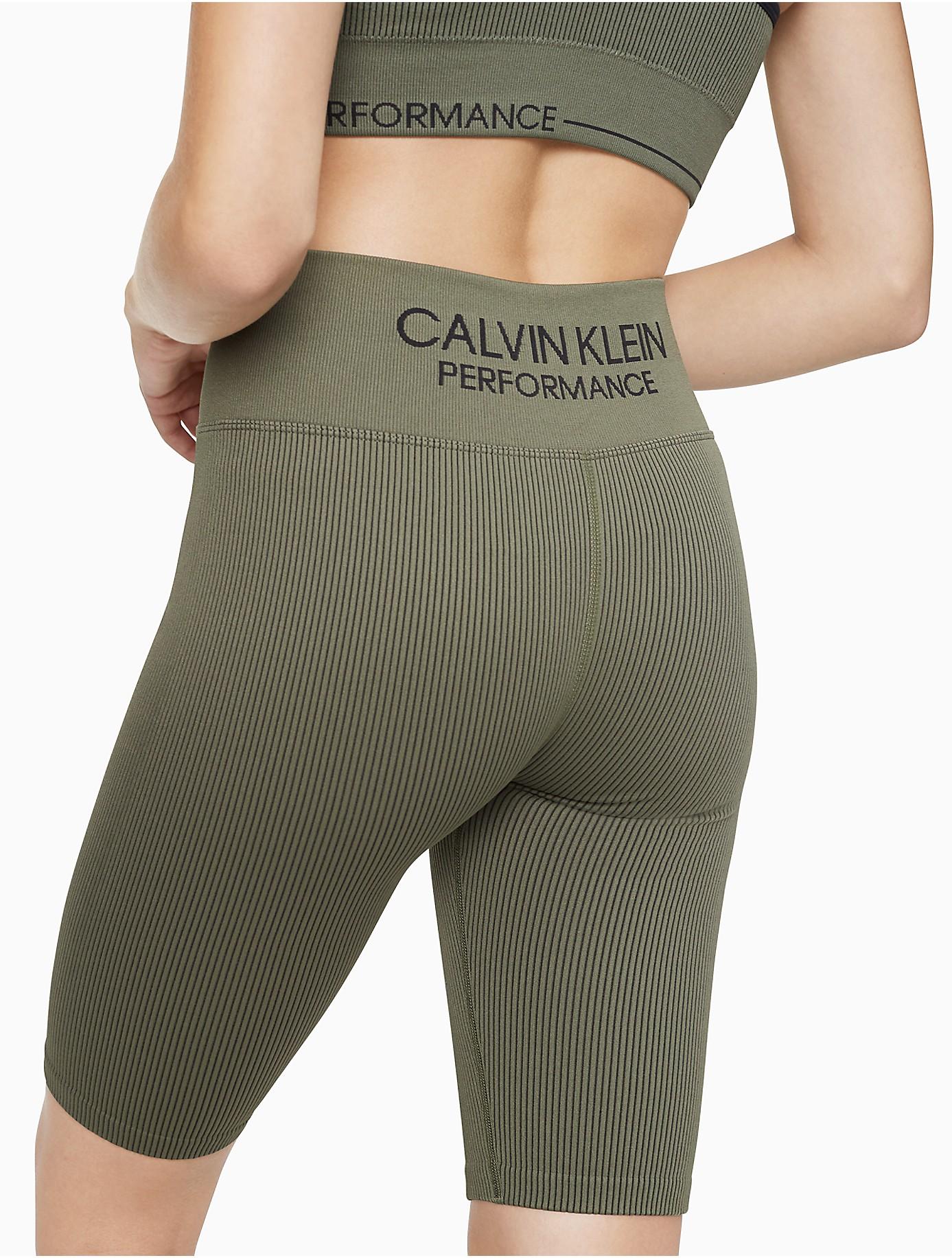 Calvin Klein Synthetic Performance Ribbed High Waist Bike Shorts In Emerald Green Green Lyst
