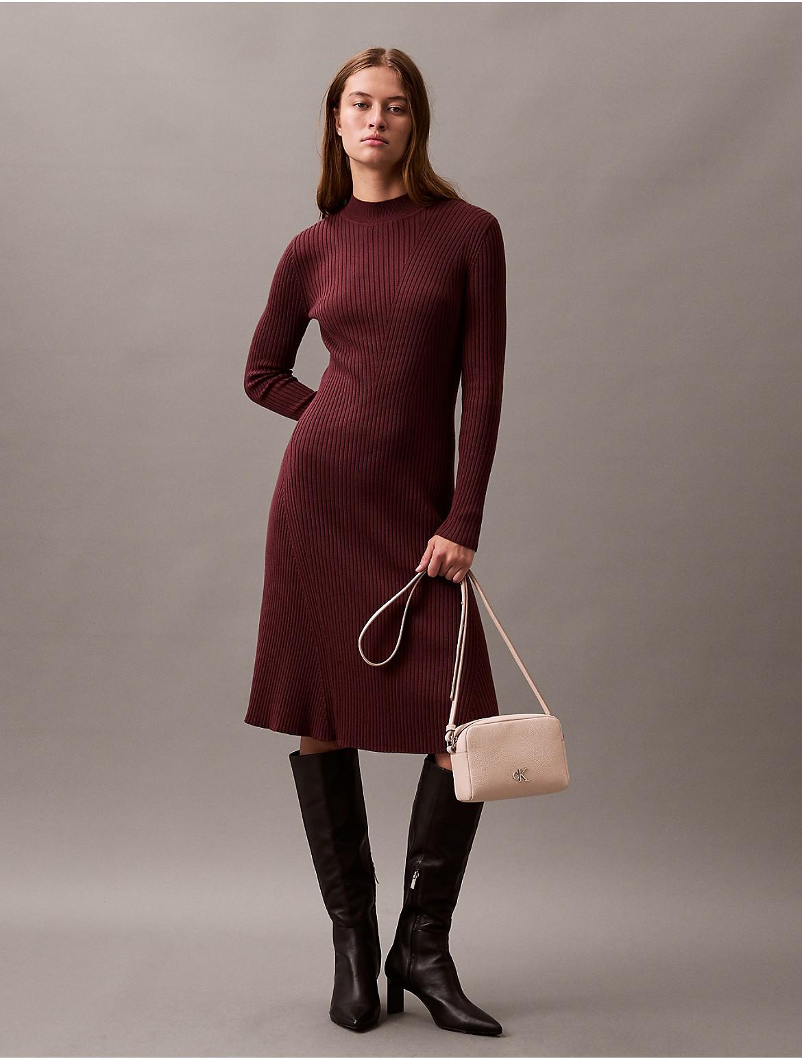 Calvin Klein Smooth Cotton Rib Mock Neck Sweater Dress in Purple | Lyst