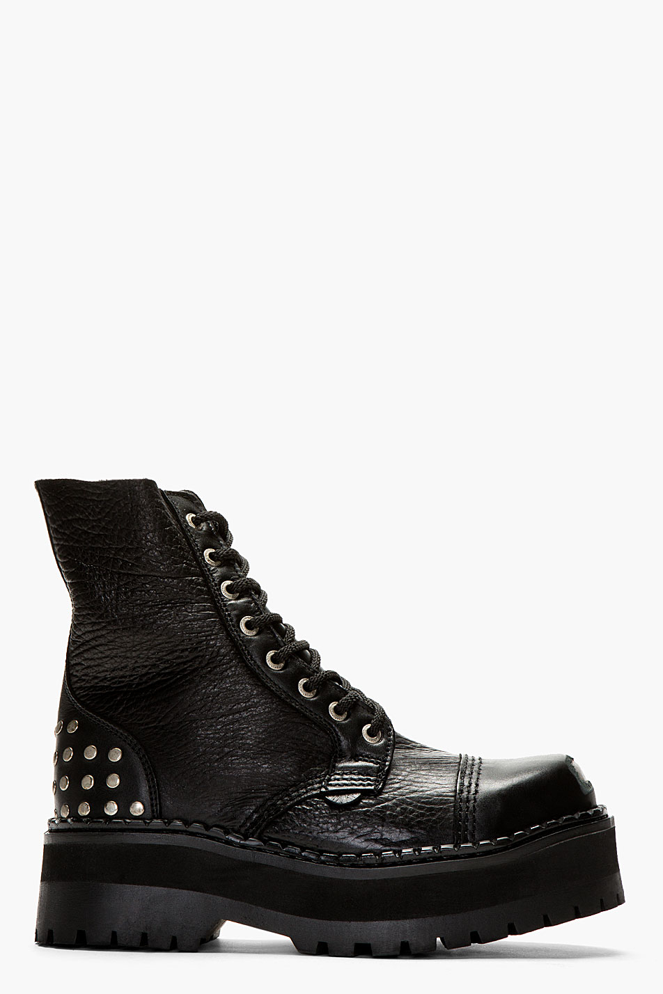 Underground Black Leather Steel Toe Platform Combat Boots for Men | Lyst