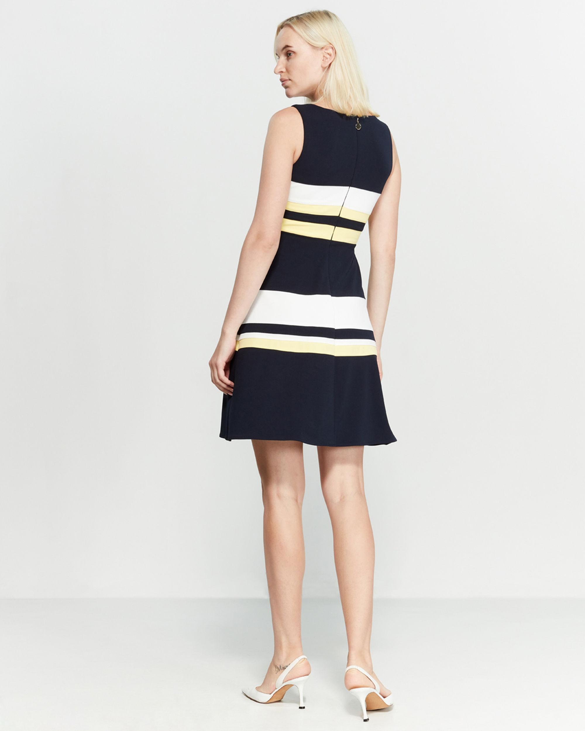 Tommy Hilfiger Synthetic Scuba Crepe Colorblock Stripe Sleeveless Fit