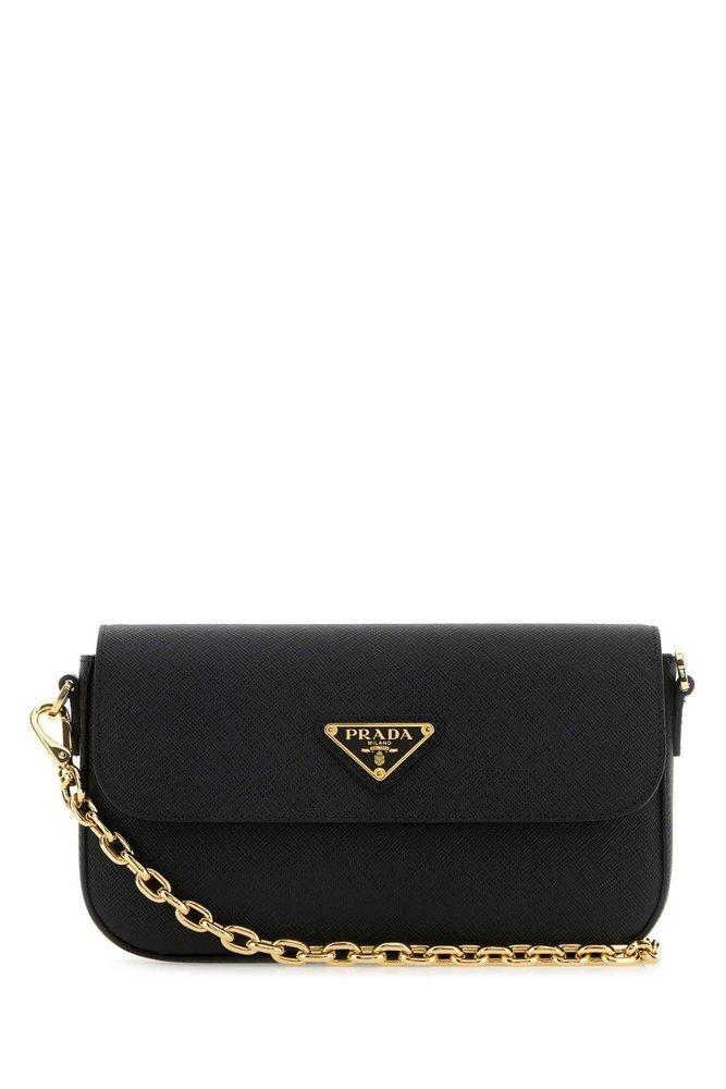 Prada Logo Plaque Chain Linked Crossbody Bag in Black | Lyst
