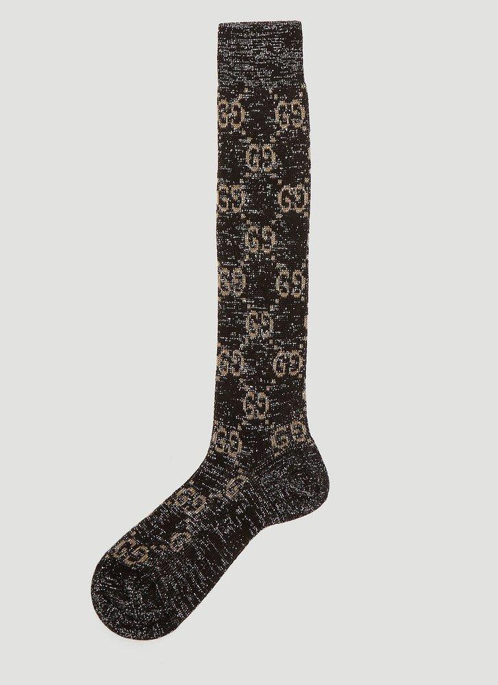Gucci Lurex GG Motif Stretch Socks in Black | Lyst