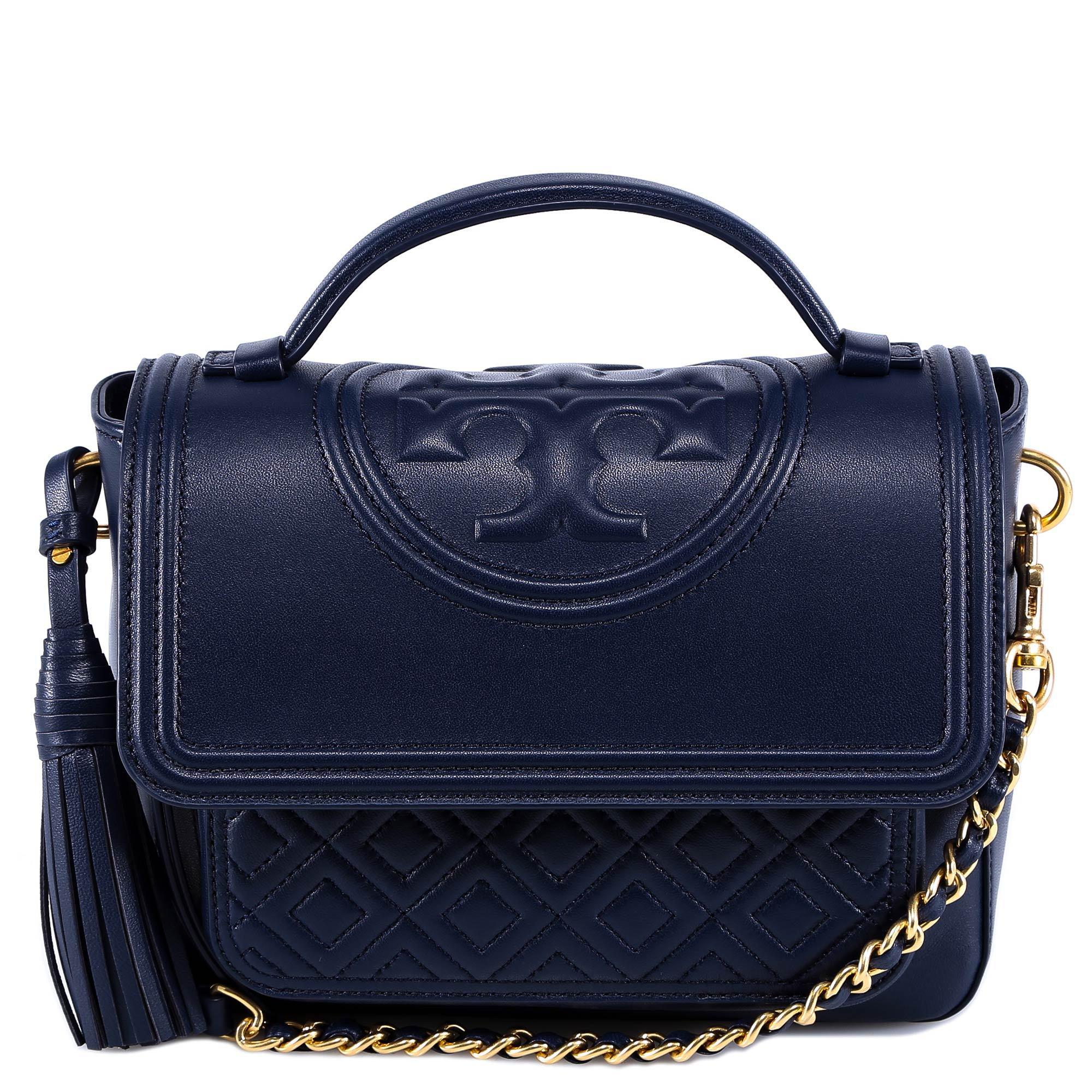 Tory Burch Leather Fleming Satchel Bag in Blue - Lyst
