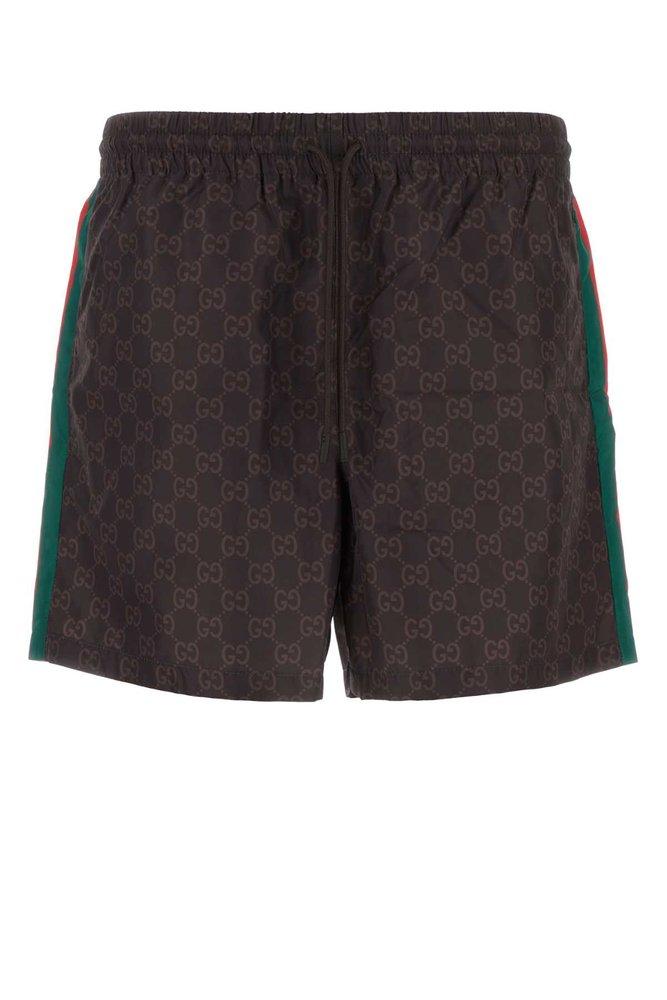 Gucci GG Monogram Web Detailed Swim Shorts in Black for Men | Lyst