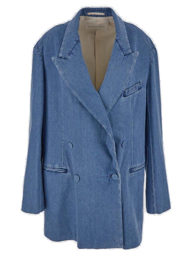 Dries Van Noten Double-breasted Straight Hem Denim Blazer in Blue | Lyst