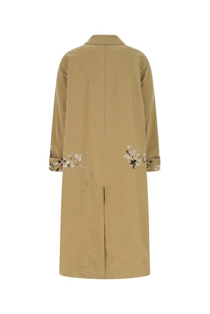 Balenciaga Paint Splatter Detailed Car Coat in Natural for Balenciaga Paint Splatter Detailed Car Coat in Natural for