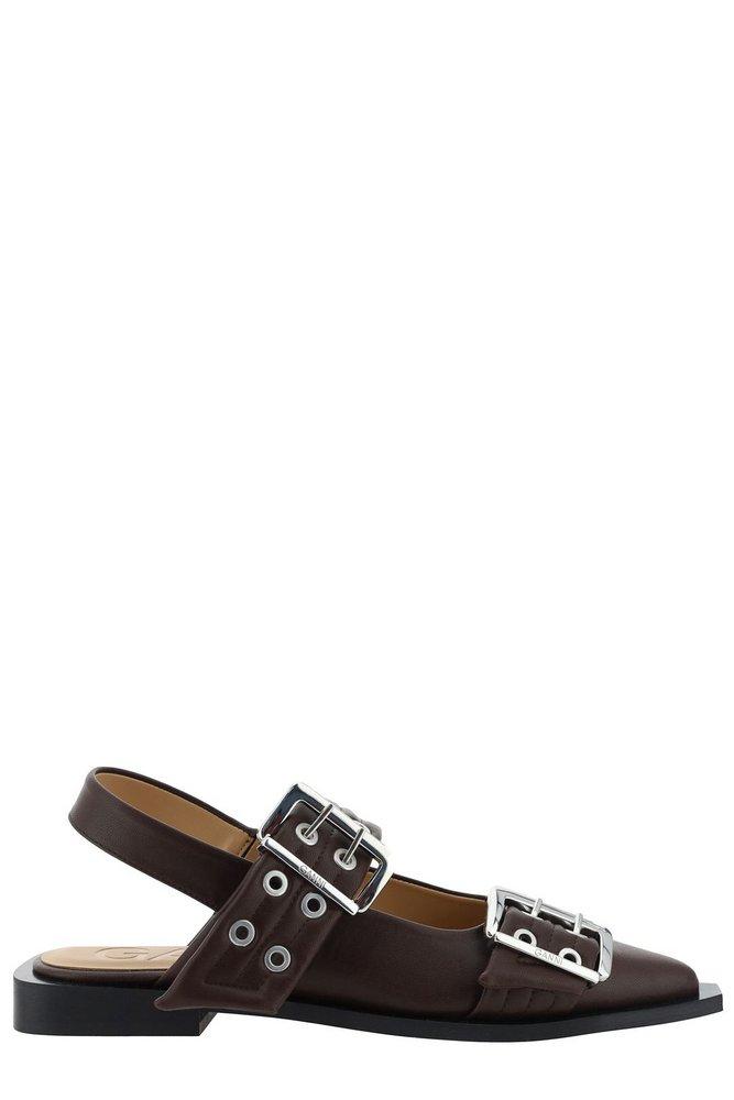 Ganni Double-Buckled Ballet Flats in Black | Lyst