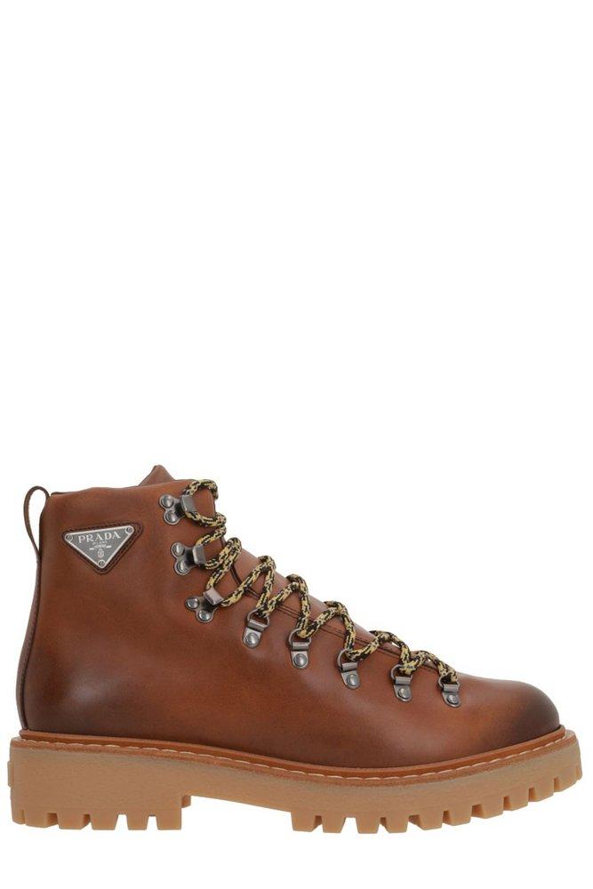 Prada Almond-toe Lace-up Boots in Brown for Men | Lyst