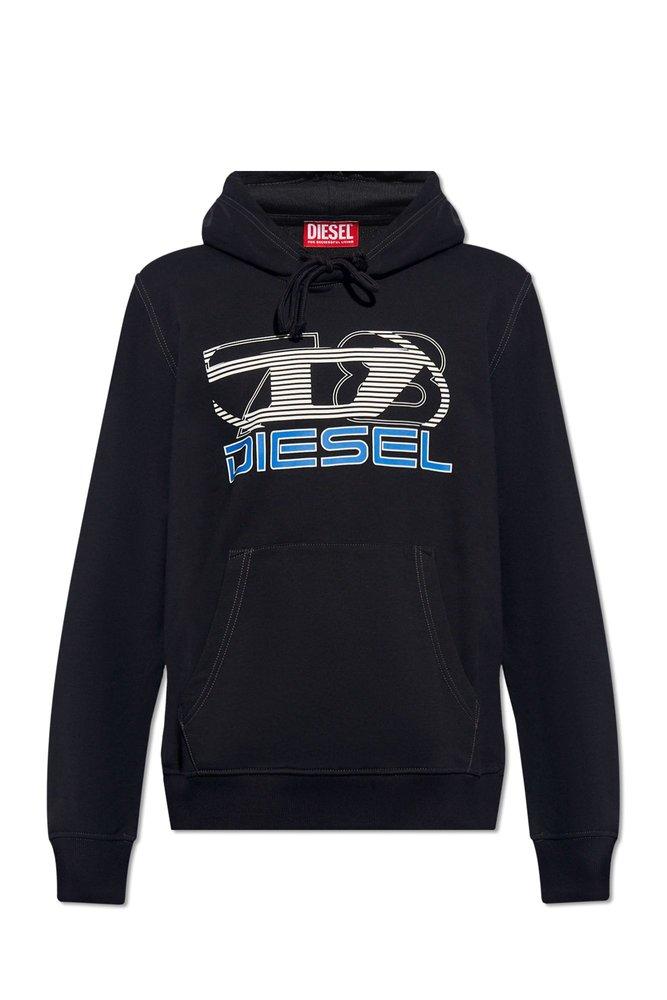 DIESEL S-ginn-hood-k40 Logo Printed Drawstring Hoodie in Blue for Men ...