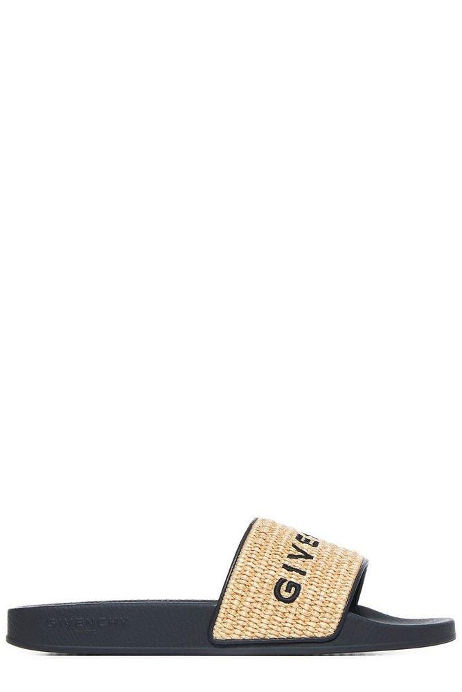 Givenchy Logo Embossed Raffia Flat Sandals in Black | Lyst