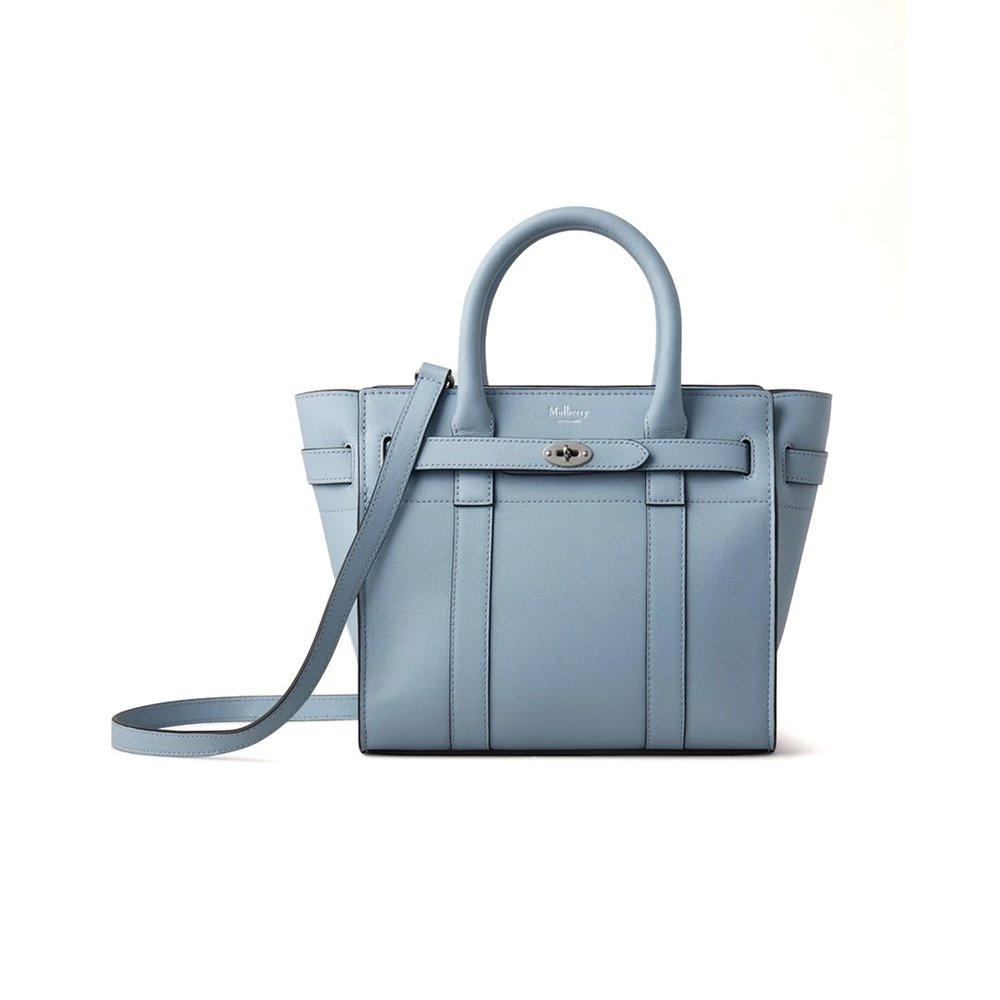 Mulberry Logo Printed Mini Zipped Bayswater Tote Bag in Blue | Lyst