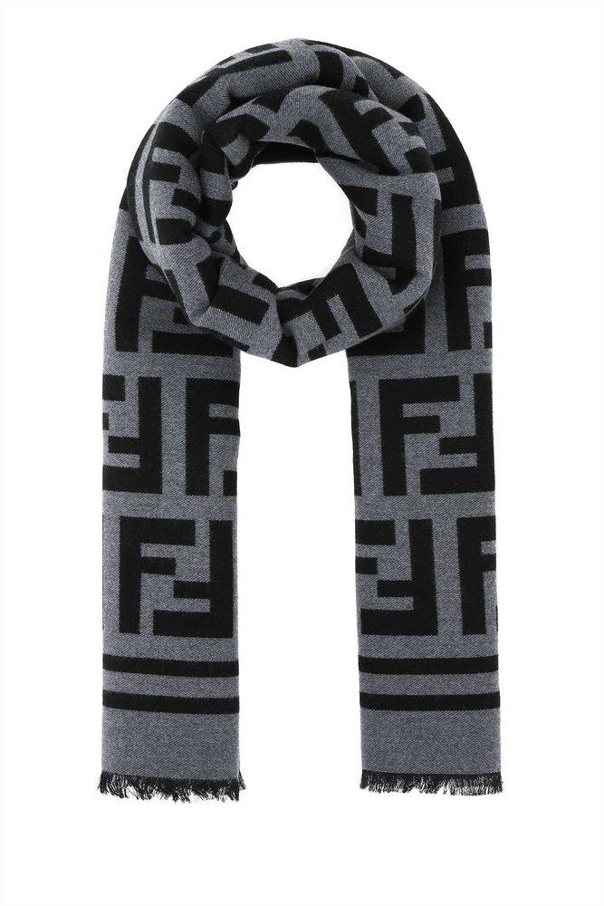 Fendi Ff Motif Frayed-Edge Scarf in Black for Men | Lyst