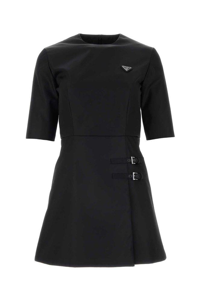 Prada Triangle-Logo Buckle-Detail Minidress in Black | Lyst