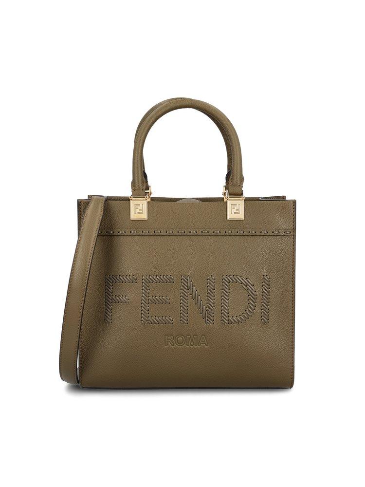 Fendi Logo Detailled Top Handle Bag in Natural | Lyst