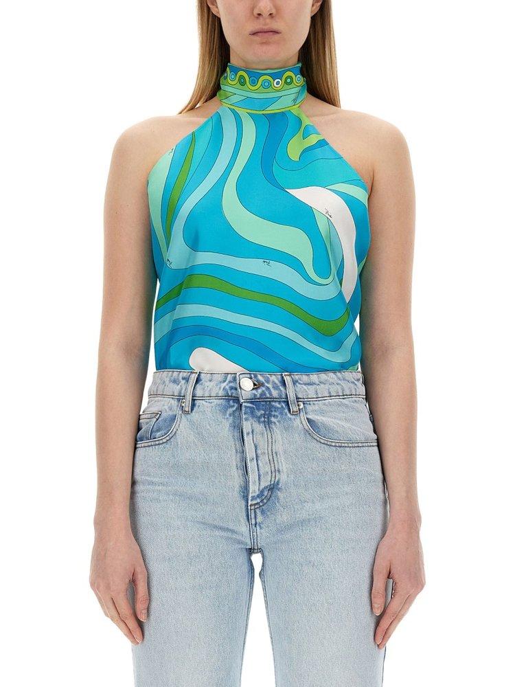 Emilio Pucci Silk Top With Marble Print in Blue | Lyst