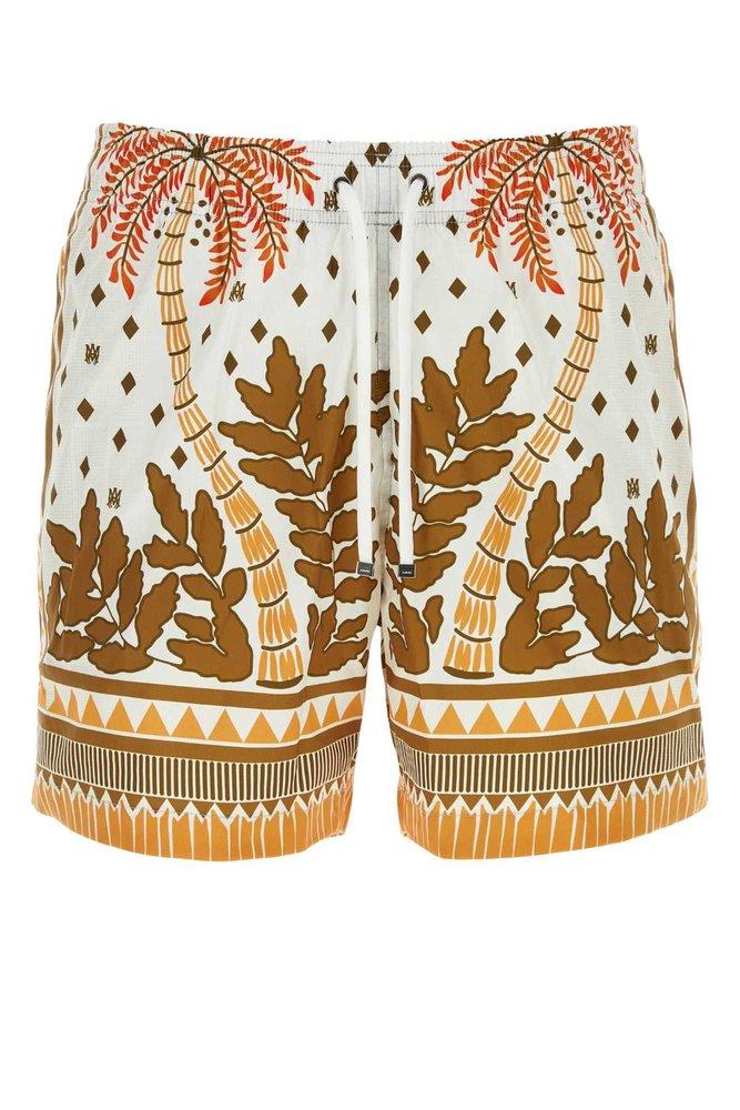 Amiri Palm Tree Printed Swim Trunks in Natural for Men | Lyst