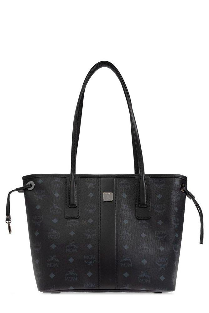 MCM Allover Logo Printed Shopper Bag in Black | Lyst