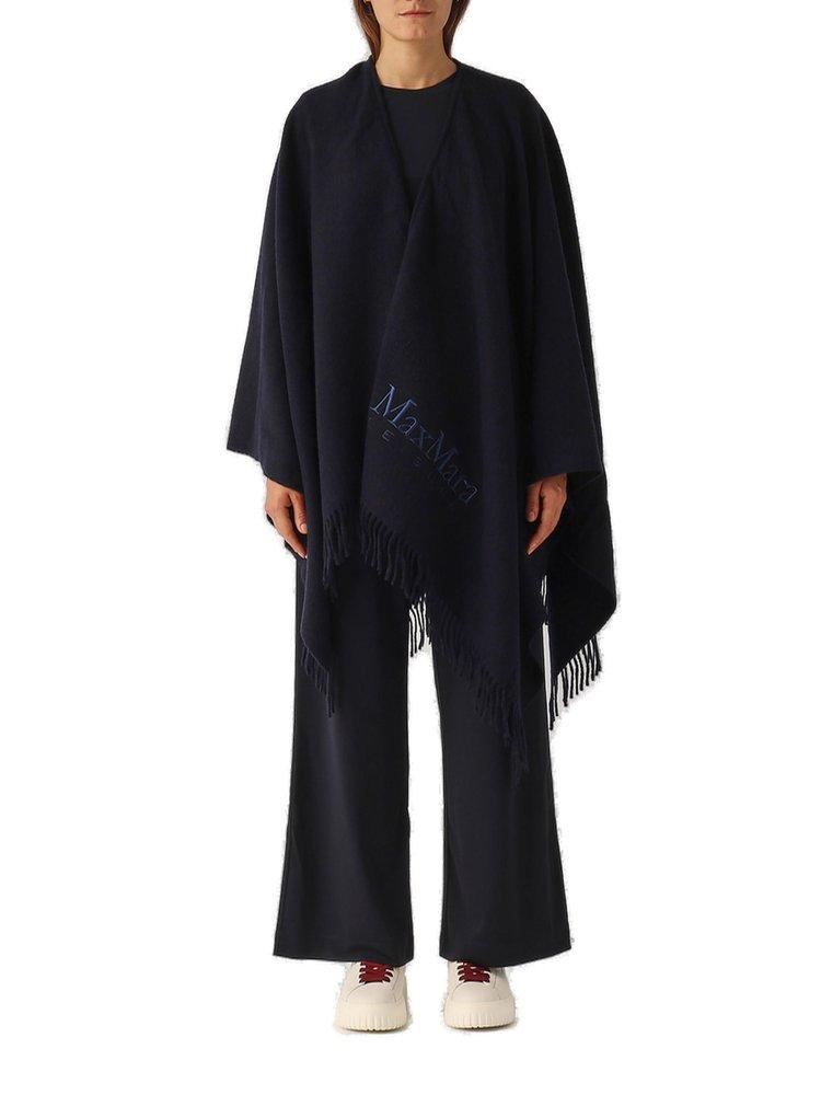 Max Mara Belted Fringed Edge Ponch in Black | Lyst